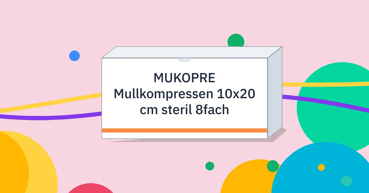 Symbolbild: Packung mit der Aufschrift MUKOPRE Mullkompressen 10x20 cm steril 8fach (PZN 19721239) – Verfügbarkeit und Bezug in Apotheken in Frankfurt am Main