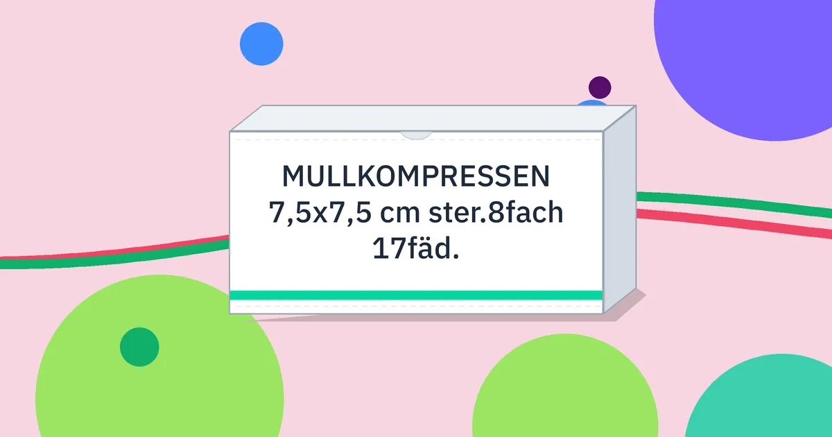Symbolbild: Packung mit der Aufschrift MULLKOMPRESSEN 7,5x7,5 cm ster.8fach 17fäd. (PZN 06929180) – Verfügbarkeit und Bezug in Apotheken in Frankfurt am Main