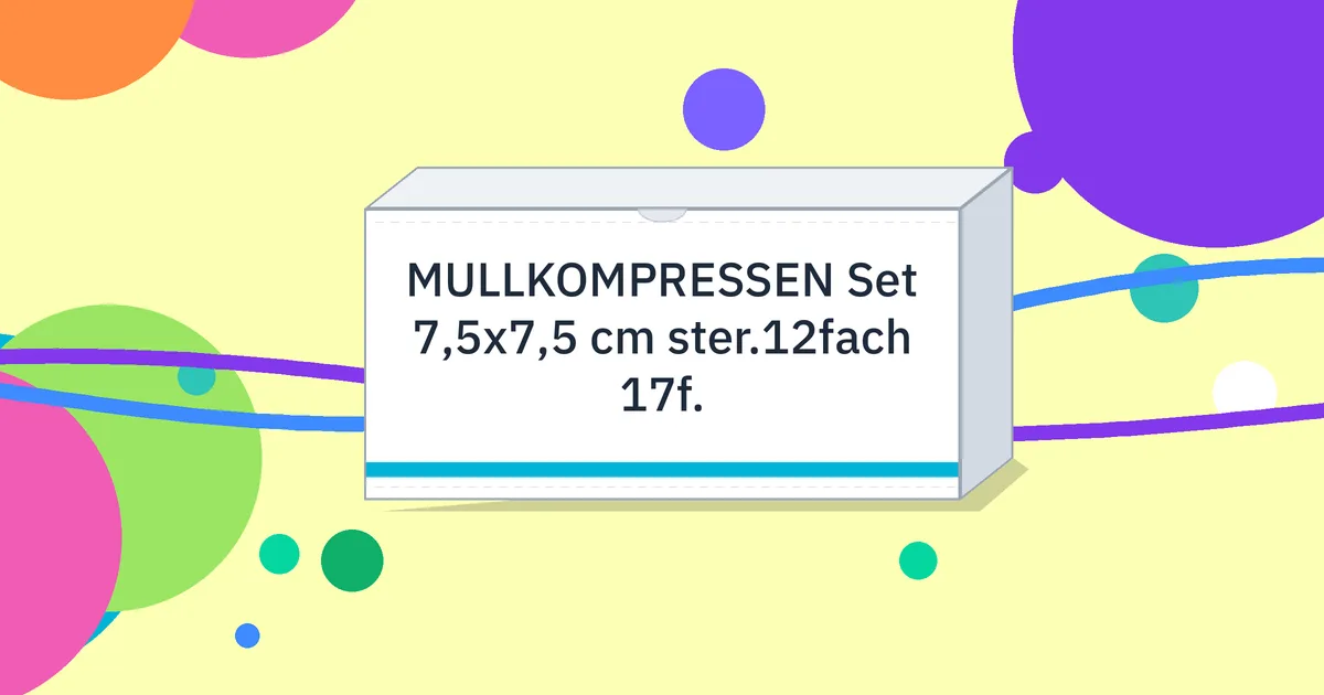 Symbolbild: Packung mit der Aufschrift MULLKOMPRESSEN Set 7,5x7,5 cm ster.12fach 17f. (PZN 06930183) – Verfügbarkeit und Bezug in Apotheken in Frankfurt am Main