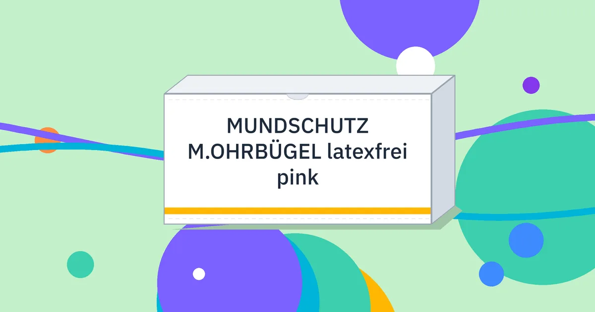 Symbolbild: Packung mit der Aufschrift MUNDSCHUTZ M.OHRBÜGEL latexfrei pink (PZN 11266758) – Verfügbarkeit und Bezug in Apotheken in Frankfurt am Main