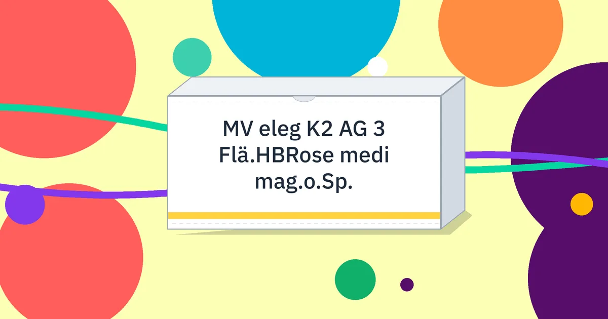 Symbolbild: Packung mit der Aufschrift MV eleg K2 AG 3 Flä.HBRose medi mag.o.Sp. (PZN 15718157) – Verfügbarkeit und Bezug in Apotheken in Frankfurt am Main