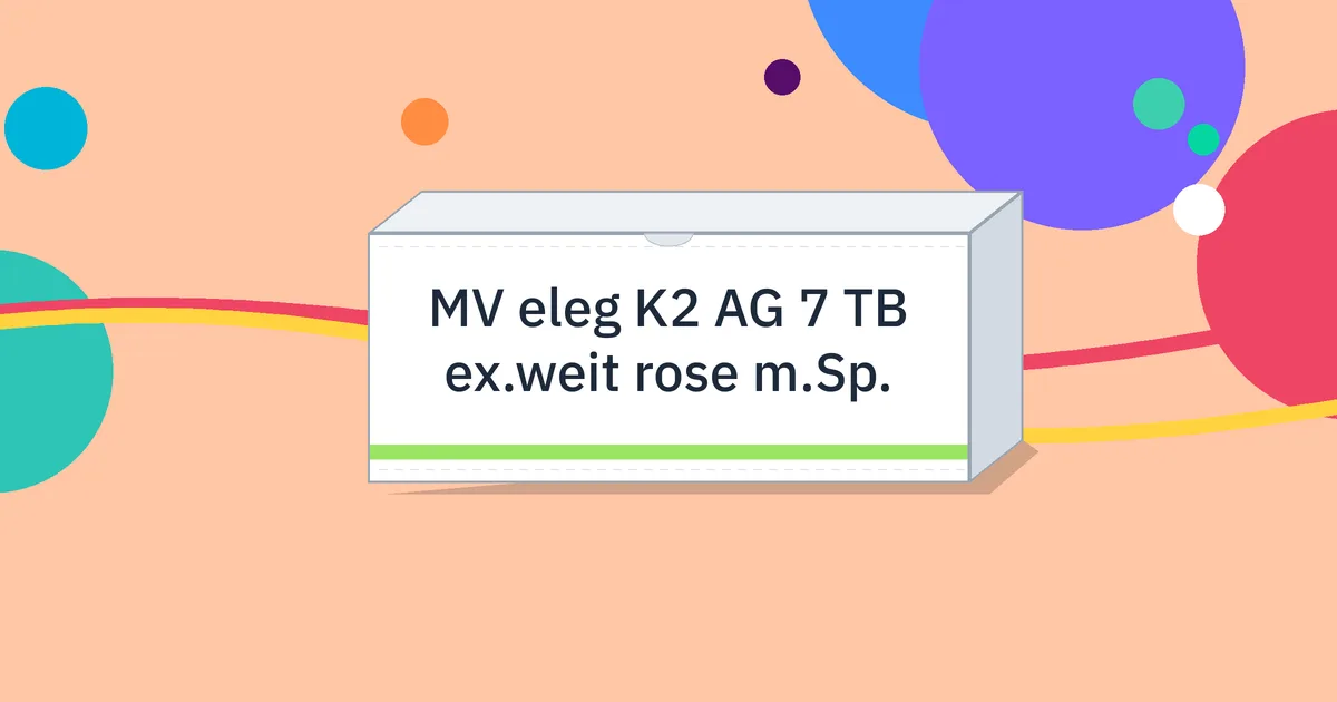 Symbolbild: Packung mit der Aufschrift MV eleg K2 AG 7 TB ex.weit rose m.Sp. (PZN 14700037) – Verfügbarkeit und Bezug in Apotheken in Frankfurt am Main