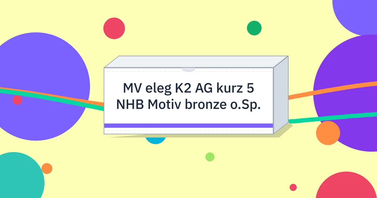 Symbolbild: Packung mit der Aufschrift MV eleg K2 AG kurz 5 NHB Motiv bronze o.Sp. (PZN 15708147) – Verfügbarkeit und Bezug in Apotheken in Frankfurt am Main