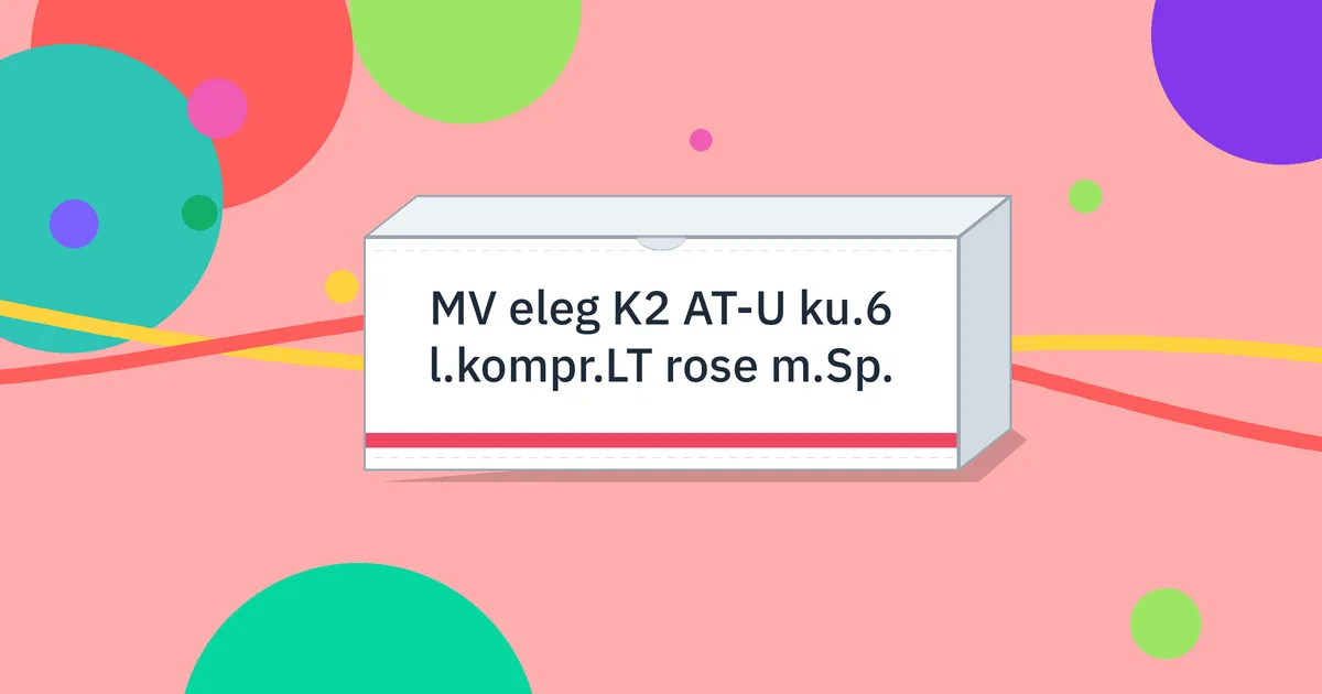 Symbolbild: Packung mit der Aufschrift MV eleg K2 AT-U ku.6 l.kompr.LT rose m.Sp. (PZN 14692616) – Verfügbarkeit und Bezug in Apotheken in Frankfurt am Main