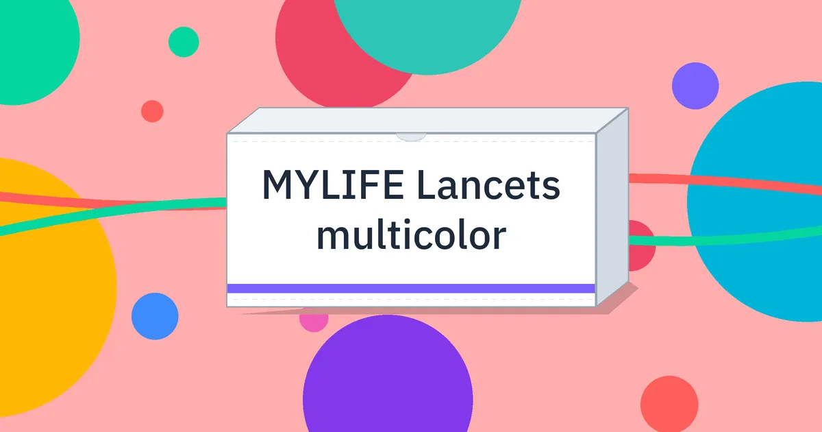 Symbolbild: Packung mit der Aufschrift MYLIFE Lancets multicolor (PZN 08456722) – Verfügbarkeit und Bezug in Apotheken in Frankfurt am Main