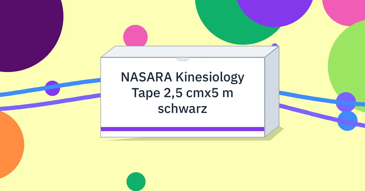 Symbolbild: Packung mit der Aufschrift NASARA Kinesiology Tape 2,5 cmx5 m schwarz (PZN 19512547) – Verfügbarkeit und Bezug in Apotheken in Frankfurt am Main