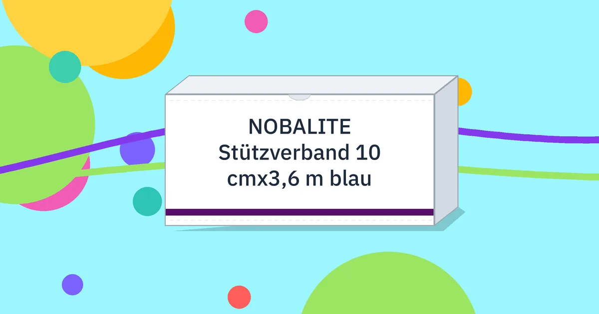 Symbolbild: Packung mit der Aufschrift NOBALITE Stützverband 10 cmx3,6 m blau (PZN 07571912) – Verfügbarkeit und Bezug in Apotheken in Frankfurt am Main