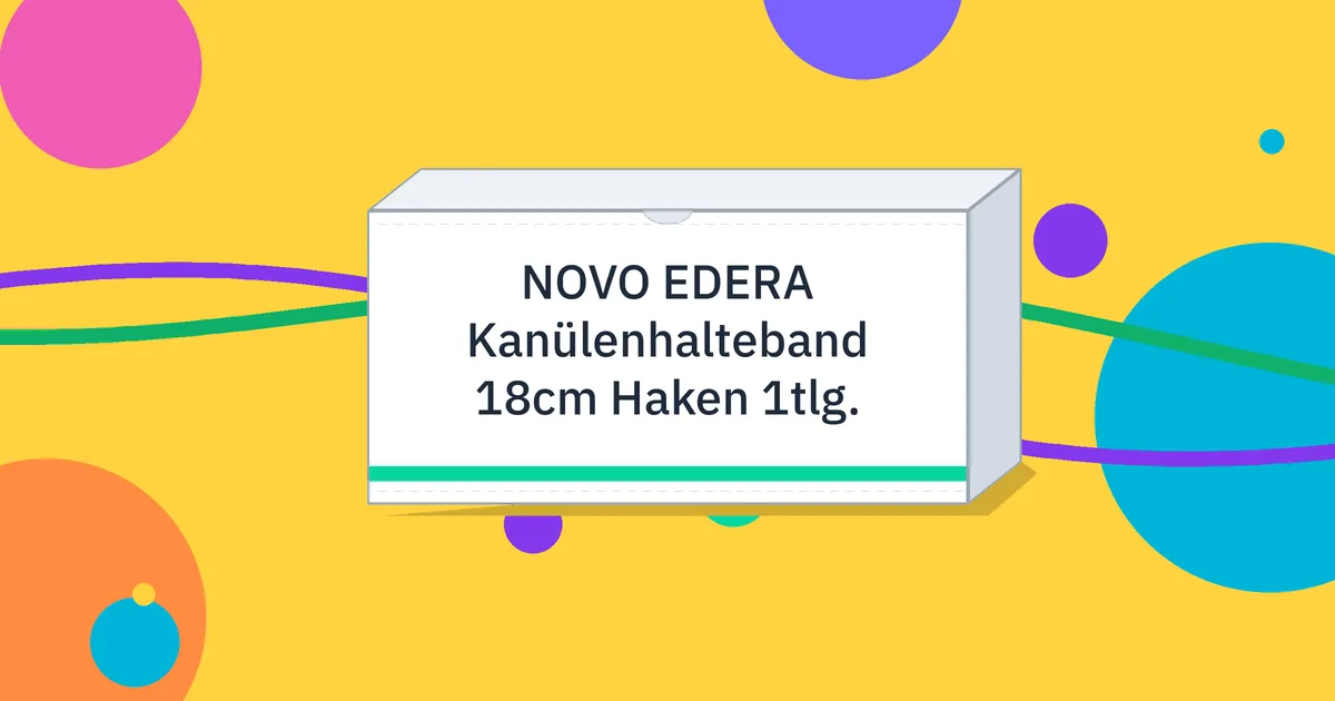 Symbolbild: Packung mit der Aufschrift NOVO EDERA Kanülenhalteband 18cm Haken 1tlg. (PZN 18726045) – Verfügbarkeit und Bezug in Apotheken in Frankfurt am Main