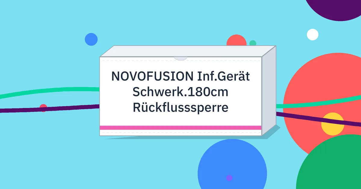Symbolbild: Packung mit der Aufschrift NOVOFUSION Inf.Gerät Schwerk.180cm Rückflusssperre (PZN 17872750) – Verfügbarkeit und Bezug in Apotheken in Frankfurt am Main