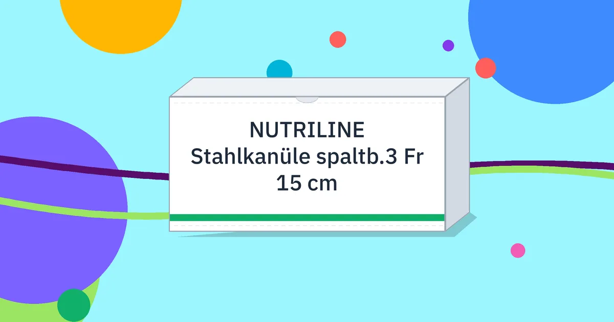 Symbolbild: Packung mit der Aufschrift NUTRILINE Stahlkanüle spaltb.3 Fr 15 cm (PZN 09398168) – Verfügbarkeit und Bezug in Apotheken in Frankfurt am Main