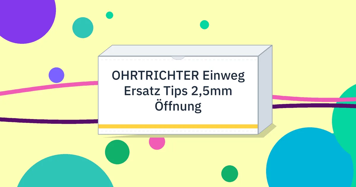 Symbolbild: Packung mit der Aufschrift OHRTRICHTER Einweg Ersatz Tips 2,5mm Öffnung (PZN 09108360) – Verfügbarkeit und Bezug in Apotheken in Frankfurt am Main