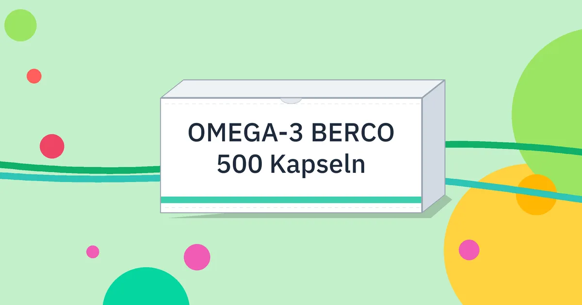 Symbolbild: Packung mit der Aufschrift OMEGA-3 BERCO 500 Kapseln (PZN 00114979) – Verfügbarkeit und Bezug in Apotheken in Frankfurt am Main