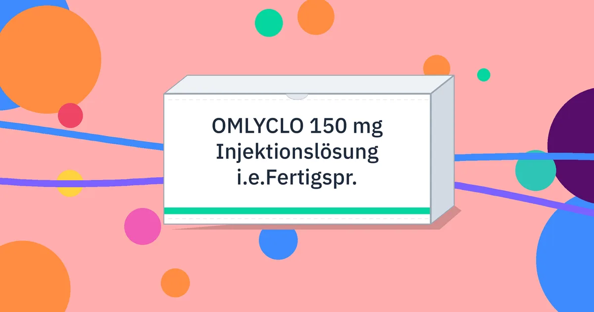 Symbolbild: Packung mit der Aufschrift OMLYCLO 150 mg Injektionslösung i.e.Fertigspr. (PZN 20285683) – Verfügbarkeit und Bezug in Apotheken in Frankfurt am Main