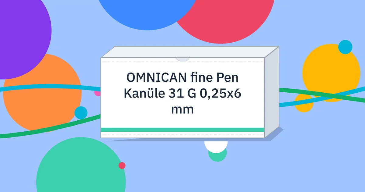 Symbolbild: Packung mit der Aufschrift OMNICAN fine Pen Kanüle 31 G 0,25x6 mm (PZN 07028645) – Verfügbarkeit und Bezug in Apotheken in Frankfurt am Main