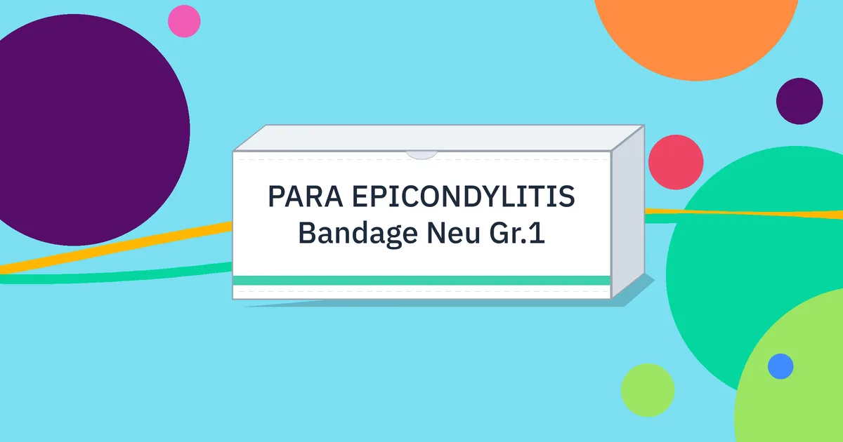 Symbolbild: Packung mit der Aufschrift PARA EPICONDYLITIS Bandage Neu Gr.1 (PZN 06987266) – Verfügbarkeit und Bezug in Apotheken in Frankfurt am Main
