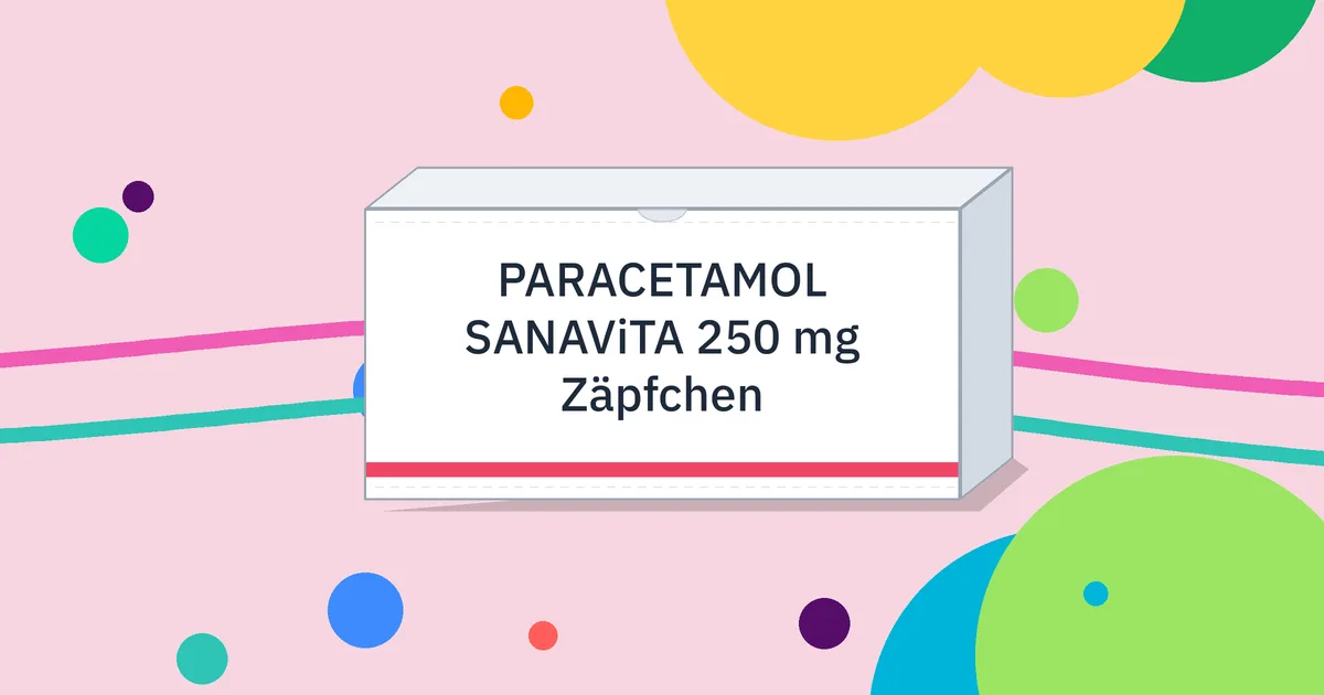 Symbolbild: Packung mit der Aufschrift PARACETAMOL SANAViTA 250 mg Zäpfchen (PZN 14416394) – Verfügbarkeit und Bezug in Apotheken in Frankfurt am Main