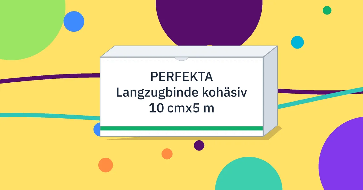 Symbolbild: Packung mit der Aufschrift PERFEKTA Langzugbinde kohäsiv 10 cmx5 m (PZN 11383145) – Verfügbarkeit und Bezug in Apotheken in Frankfurt am Main