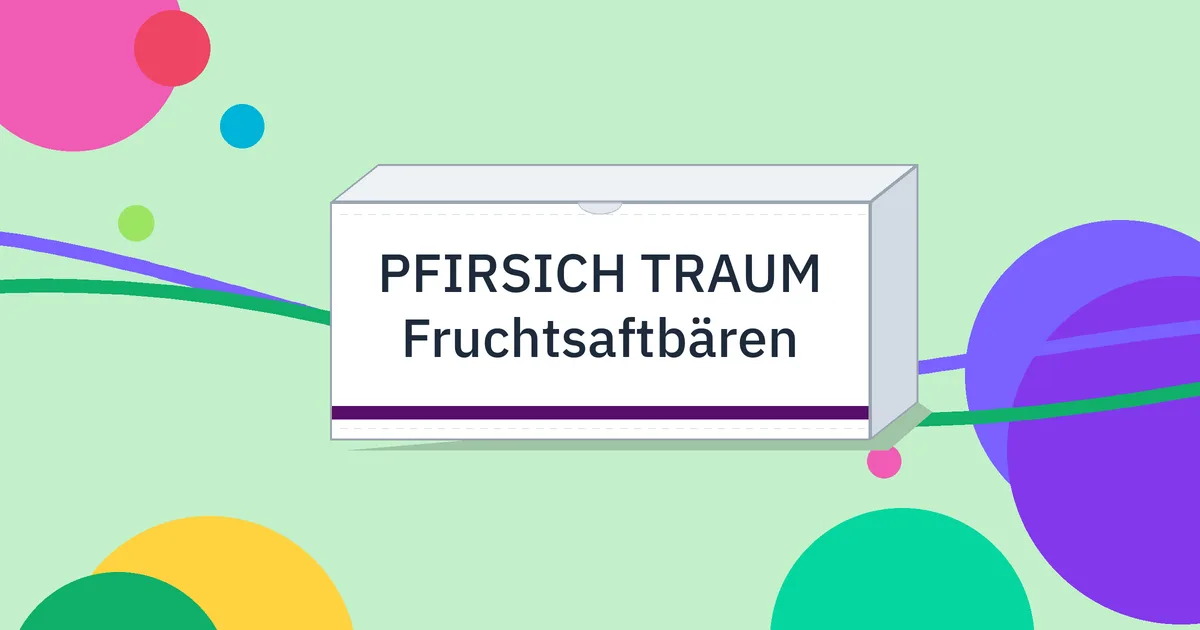 Symbolbild: Packung mit der Aufschrift PFIRSICH TRAUM Fruchtsaftbären (PZN 13246702) – Verfügbarkeit und Bezug in Apotheken in Frankfurt am Main