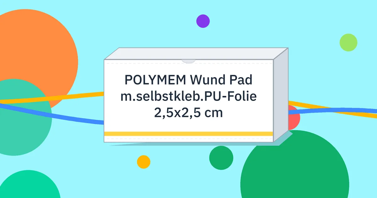 Symbolbild: Packung mit der Aufschrift POLYMEM Wund Pad m.selbstkleb.PU-Folie 2,5x2,5 cm (PZN 02919842) – Verfügbarkeit und Bezug in Apotheken in Frankfurt am Main