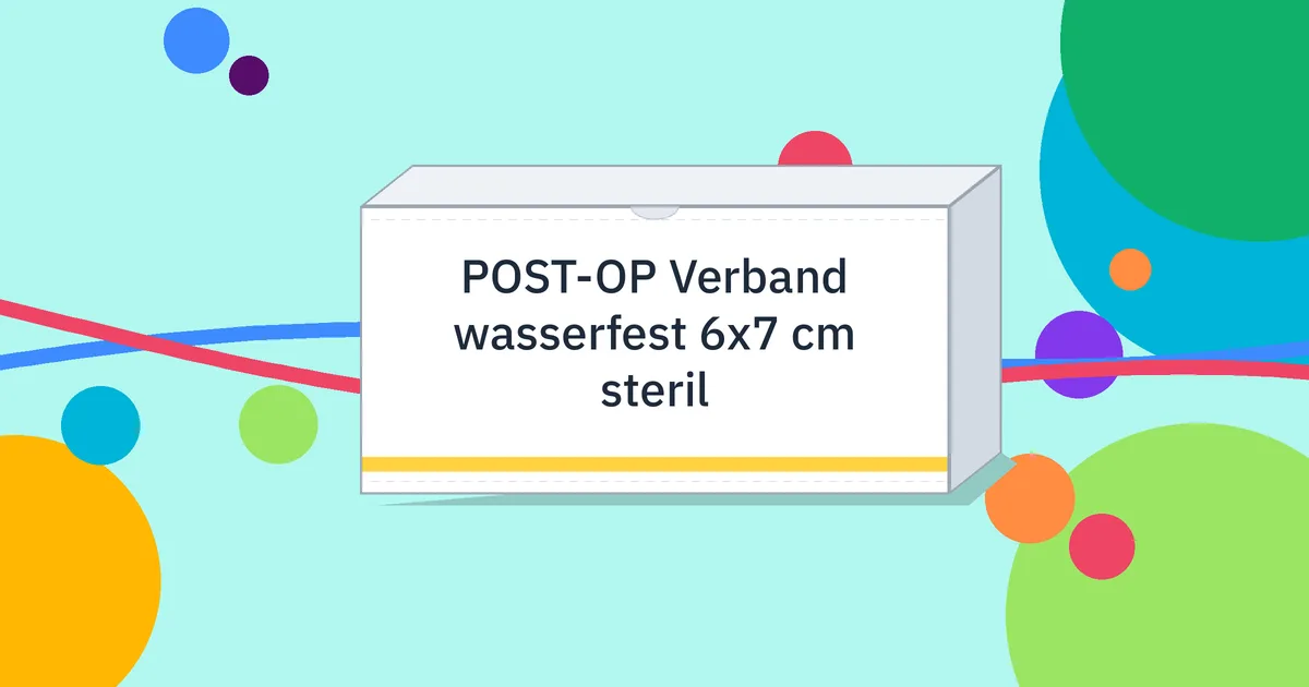 Symbolbild: Packung mit der Aufschrift POST-OP Verband wasserfest 6x7 cm steril (PZN 17562340) – Verfügbarkeit und Bezug in Apotheken in Frankfurt am Main