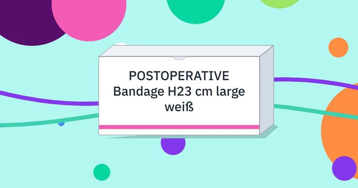Symbolbild: Packung mit der Aufschrift POSTOPERATIVE Bandage H23 cm large weiß (PZN 09109023) – Verfügbarkeit und Bezug in Apotheken in Frankfurt am Main
