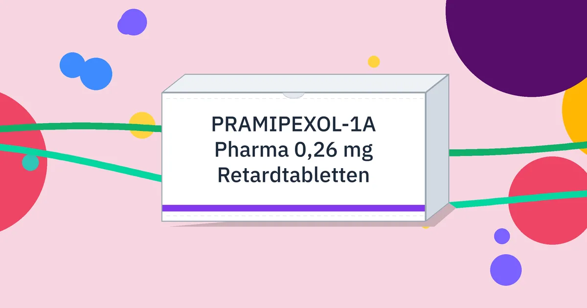 Symbolbild: Packung mit der Aufschrift PRAMIPEXOL-1A Pharma 0,26 mg Retardtabletten (PZN 13588070) – Verfügbarkeit und Bezug in Apotheken in Frankfurt am Main