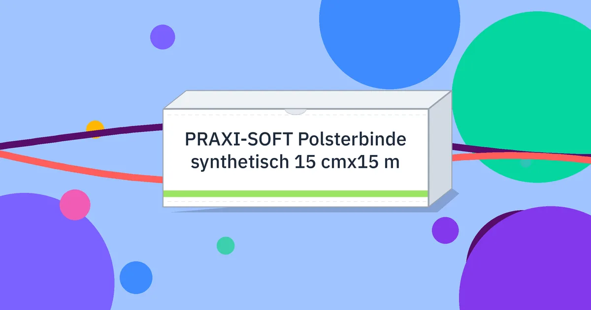 Symbolbild: Packung mit der Aufschrift PRAXI-SOFT Polsterbinde synthetisch 15 cmx15 m (PZN 13862884) – Verfügbarkeit und Bezug in Apotheken in Frankfurt am Main