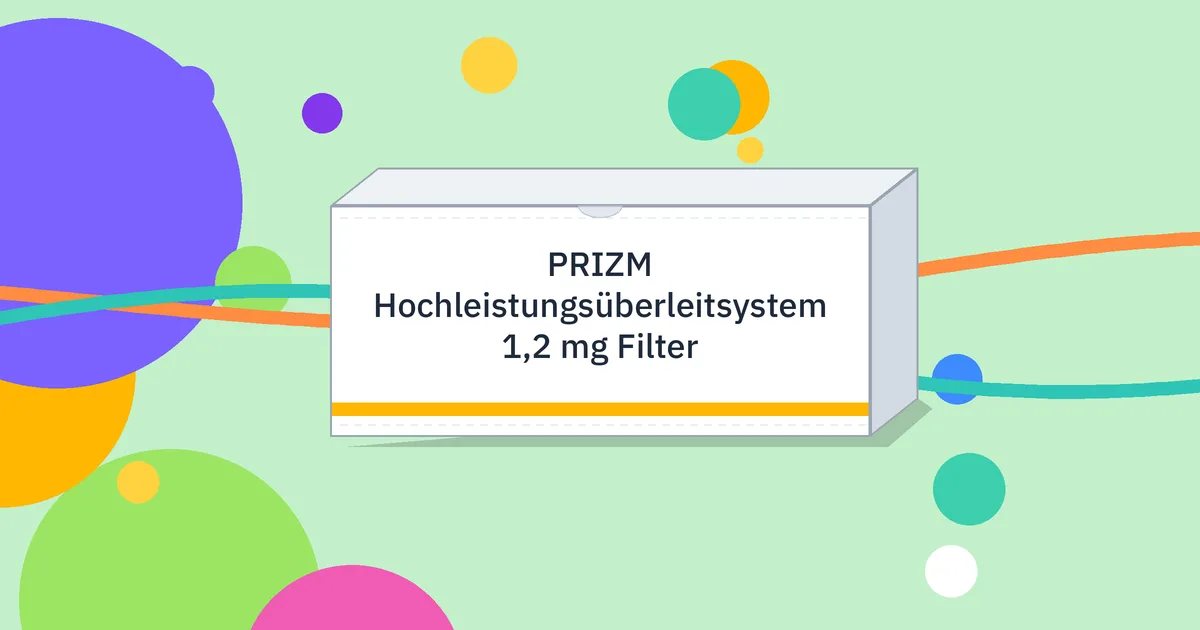 Symbolbild: Packung mit der Aufschrift PRIZM Hochleistungsüberleitsystem 1,2 mg Filter (PZN 04152379) – Verfügbarkeit und Bezug in Apotheken in Frankfurt am Main