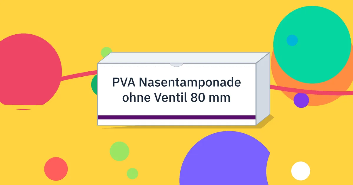 Symbolbild: Packung mit der Aufschrift PVA Nasentamponade ohne Ventil 80 mm (PZN 20626888) – Verfügbarkeit und Bezug in Apotheken in Frankfurt am Main