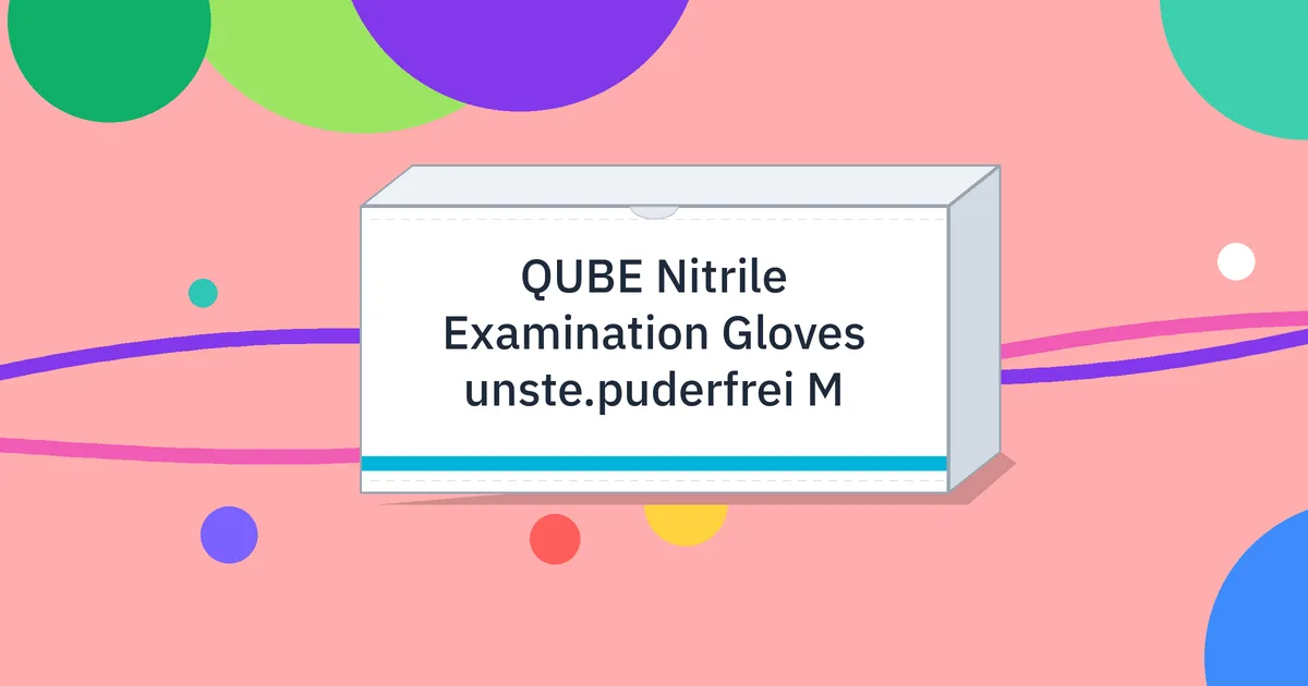 Symbolbild: Packung mit der Aufschrift QUBE Nitrile Examination Gloves unste.puderfrei M (PZN 18797111) – Verfügbarkeit und Bezug in Apotheken in Frankfurt am Main