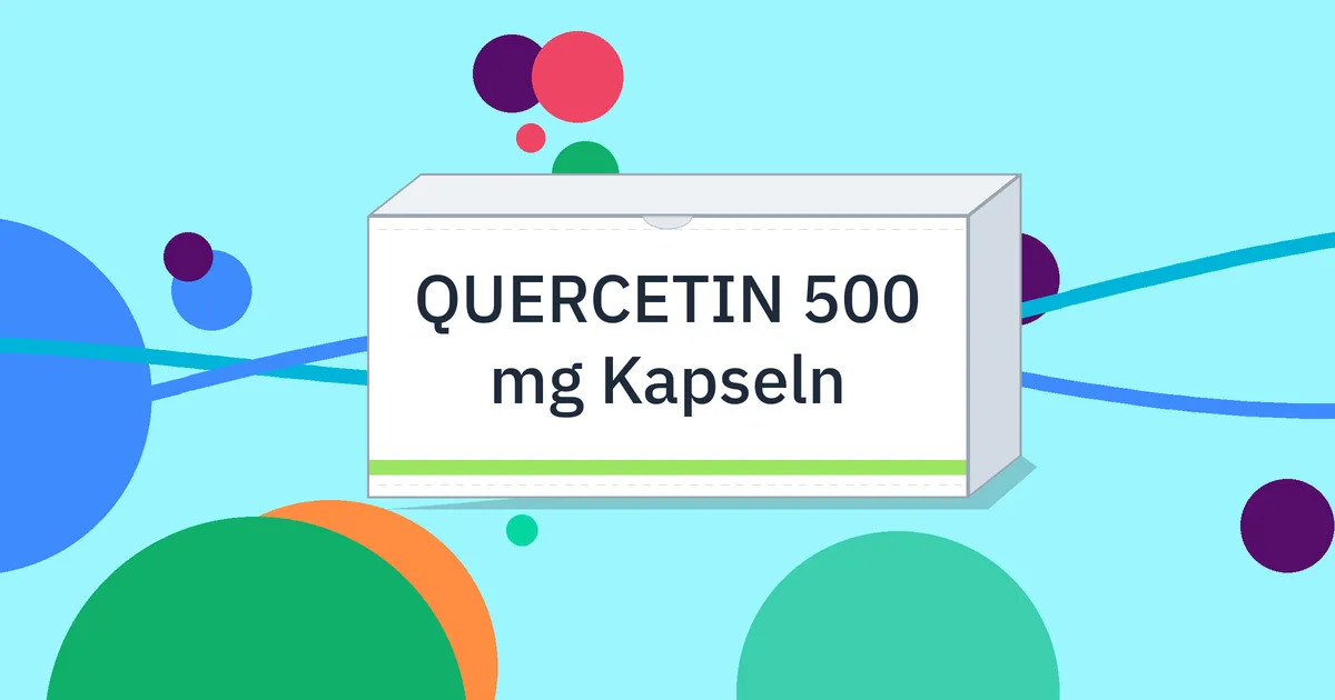 Symbolbild: Packung mit der Aufschrift QUERCETIN 500 mg Kapseln (PZN 18026595) – Verfügbarkeit und Bezug in Apotheken in Frankfurt am Main