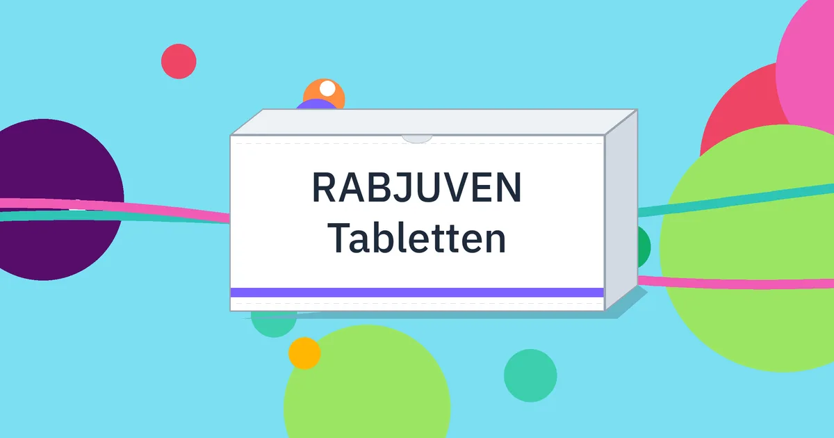 Symbolbild: Packung mit der Aufschrift RABJUVEN Tabletten (PZN 03194453) – Verfügbarkeit und Bezug in Apotheken in Frankfurt am Main