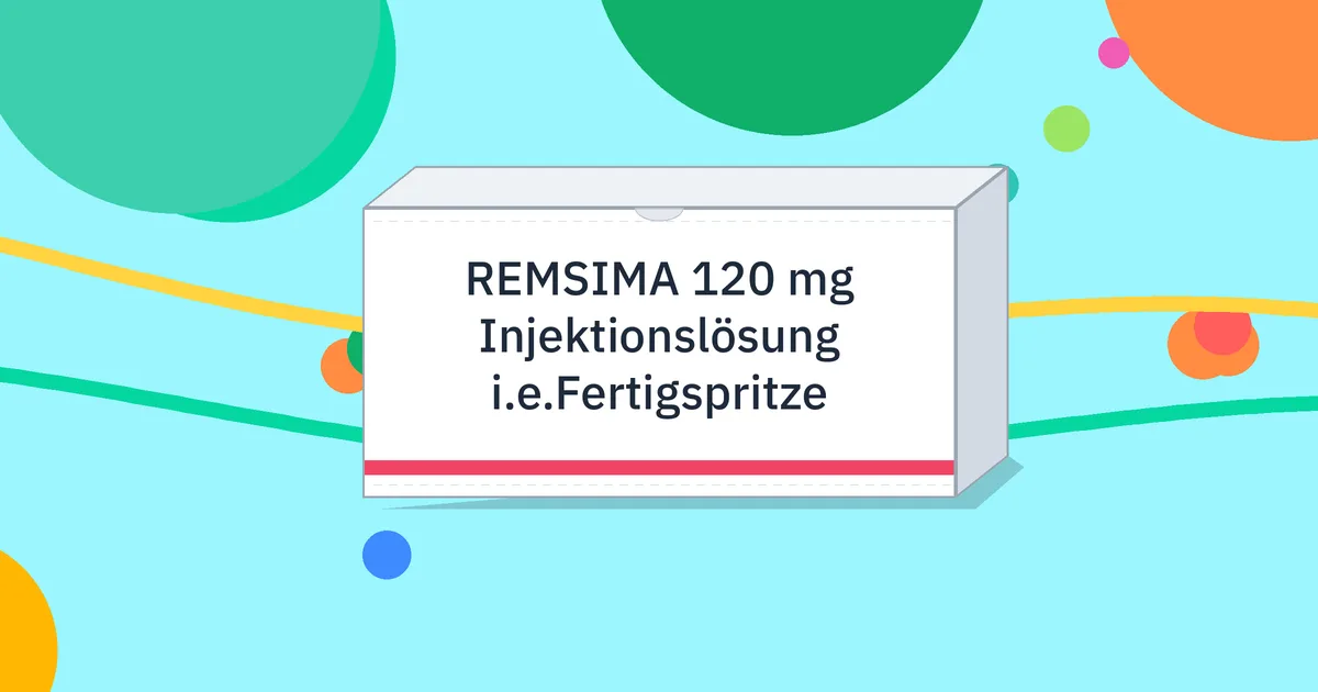Symbolbild: Packung mit der Aufschrift REMSIMA 120 mg Injektionslösung i.e.Fertigspritze (PZN 16687499) – Verfügbarkeit und Bezug in Apotheken in Frankfurt am Main