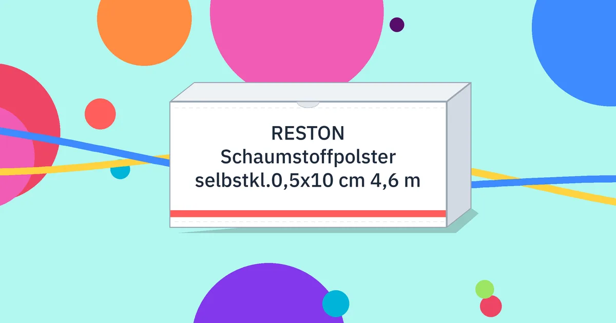 Symbolbild: Packung mit der Aufschrift RESTON Schaumstoffpolster selbstkl.0,5x10 cm 4,6 m (PZN 03257076) – Verfügbarkeit und Bezug in Apotheken in Frankfurt am Main