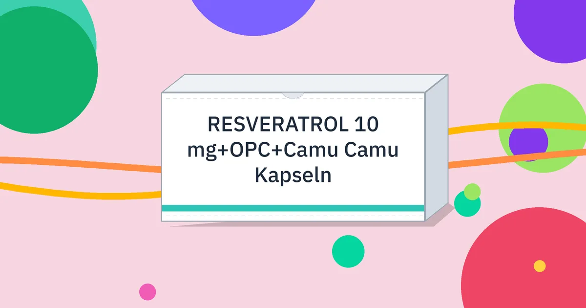 Symbolbild: Packung mit der Aufschrift RESVERATROL 10 mg+OPC+Camu Camu Kapseln (PZN 10309951) – Verfügbarkeit und Bezug in Apotheken in Frankfurt am Main