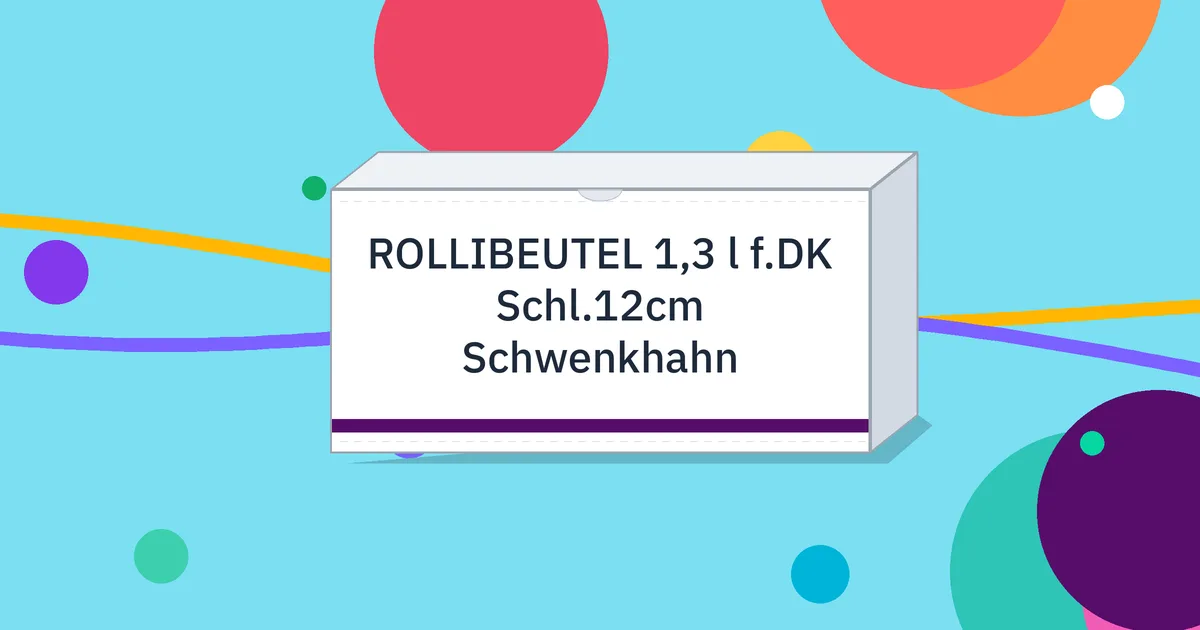 Symbolbild: Packung mit der Aufschrift ROLLIBEUTEL 1,3 l f.DK Schl.12cm Schwenkhahn (PZN 01180702) – Verfügbarkeit und Bezug in Apotheken in Frankfurt am Main