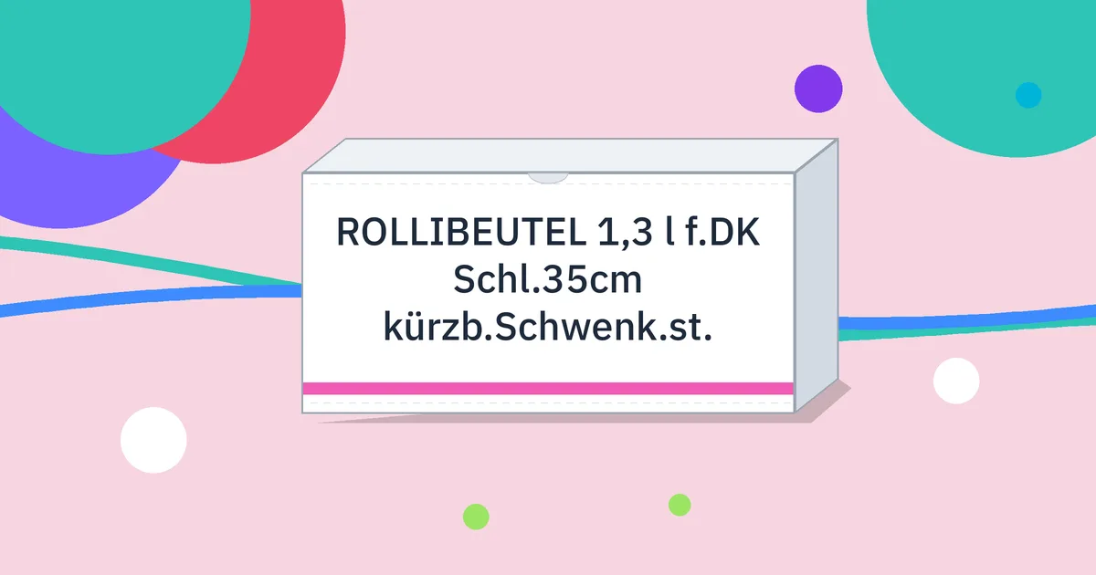 Symbolbild: Packung mit der Aufschrift ROLLIBEUTEL 1,3 l f.DK Schl.35cm kürzb.Schwenk.st. (PZN 06122419) – Verfügbarkeit und Bezug in Apotheken in Frankfurt am Main