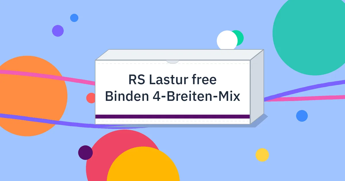 Symbolbild: Packung mit der Aufschrift RS Lastur free Binden 4-Breiten-Mix (PZN 08442134) – Verfügbarkeit und Bezug in Apotheken in Frankfurt am Main