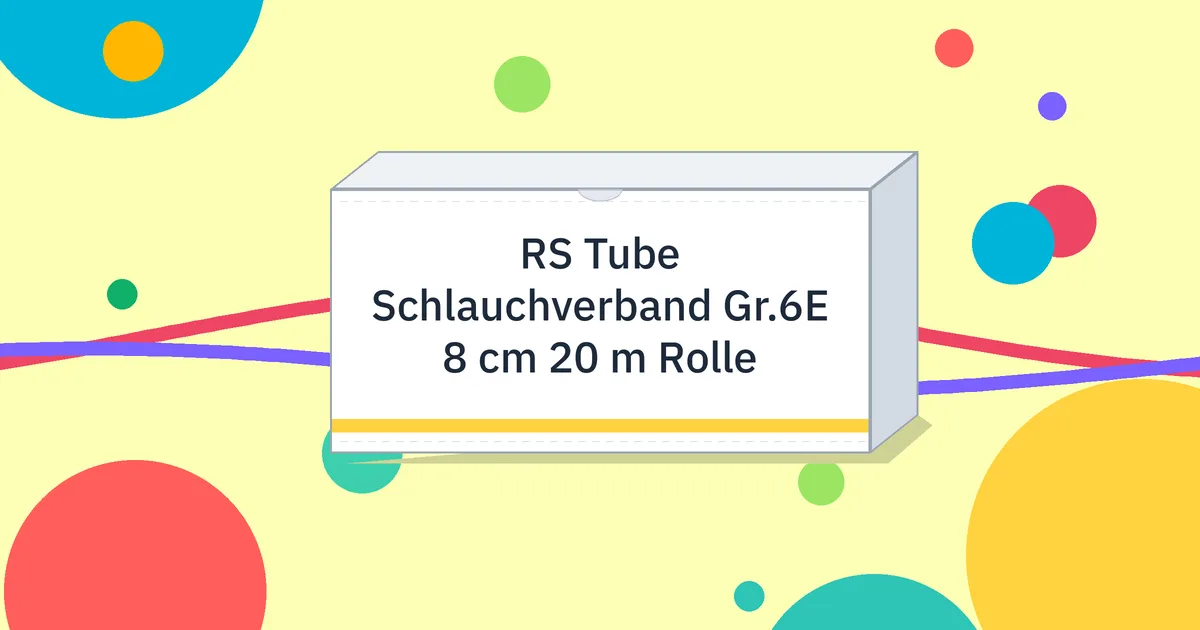 Symbolbild: Packung mit der Aufschrift RS Tube Schlauchverband Gr.6E 8 cm 20 m Rolle (PZN 08404381) – Verfügbarkeit und Bezug in Apotheken in Frankfurt am Main