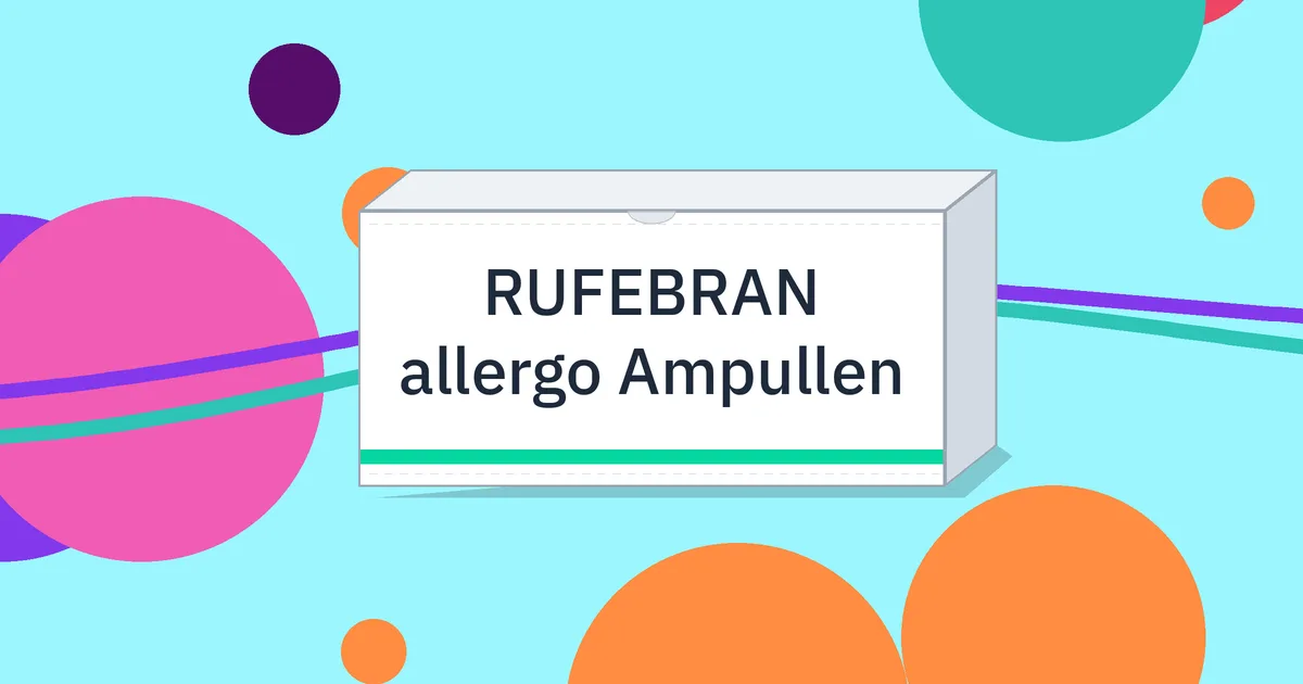 Symbolbild: Packung mit der Aufschrift RUFEBRAN allergo Ampullen (PZN 03799297) – Verfügbarkeit und Bezug in Apotheken in Frankfurt am Main