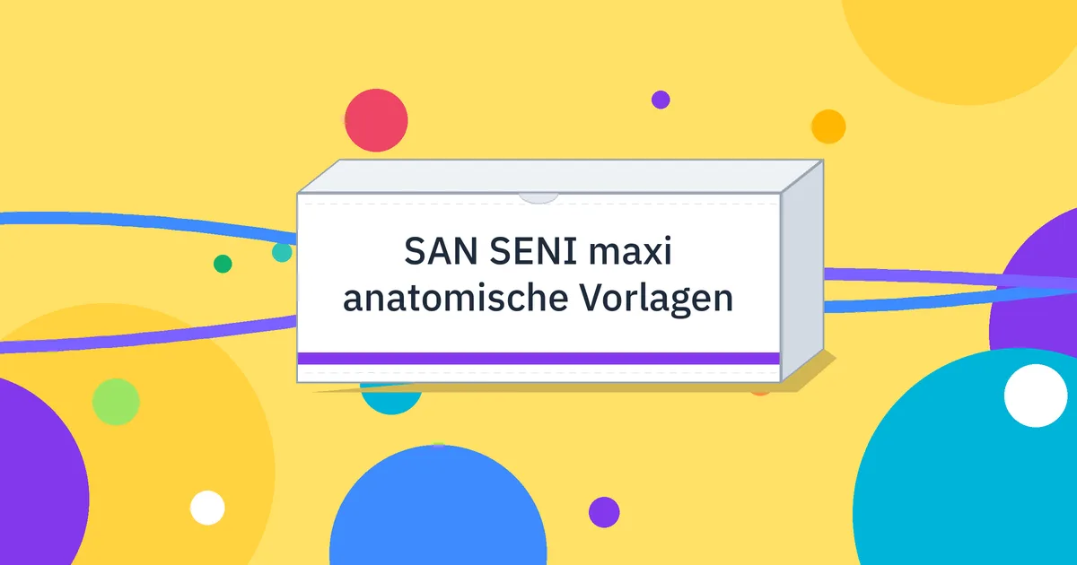 Symbolbild: Packung mit der Aufschrift SAN SENI maxi anatomische Vorlagen (PZN 03427578) – Verfügbarkeit und Bezug in Apotheken in Frankfurt am Main