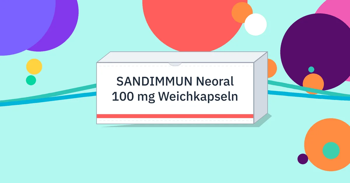 Symbolbild: Packung mit der Aufschrift SANDIMMUN Neoral 100 mg Weichkapseln (PZN 08816356) – Verfügbarkeit und Bezug in Apotheken in Frankfurt am Main