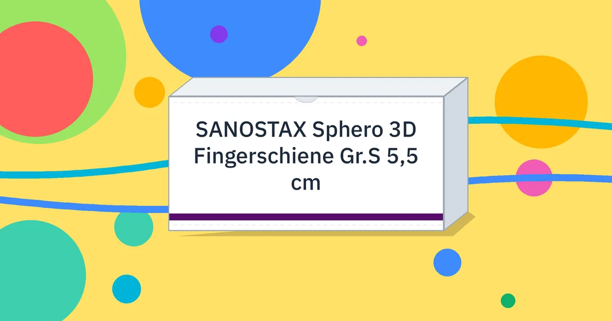 Symbolbild: Packung mit der Aufschrift SANOSTAX Sphero 3D Fingerschiene Gr.S 5,5 cm (PZN 17416578) – Verfügbarkeit und Bezug in Apotheken in Frankfurt am Main
