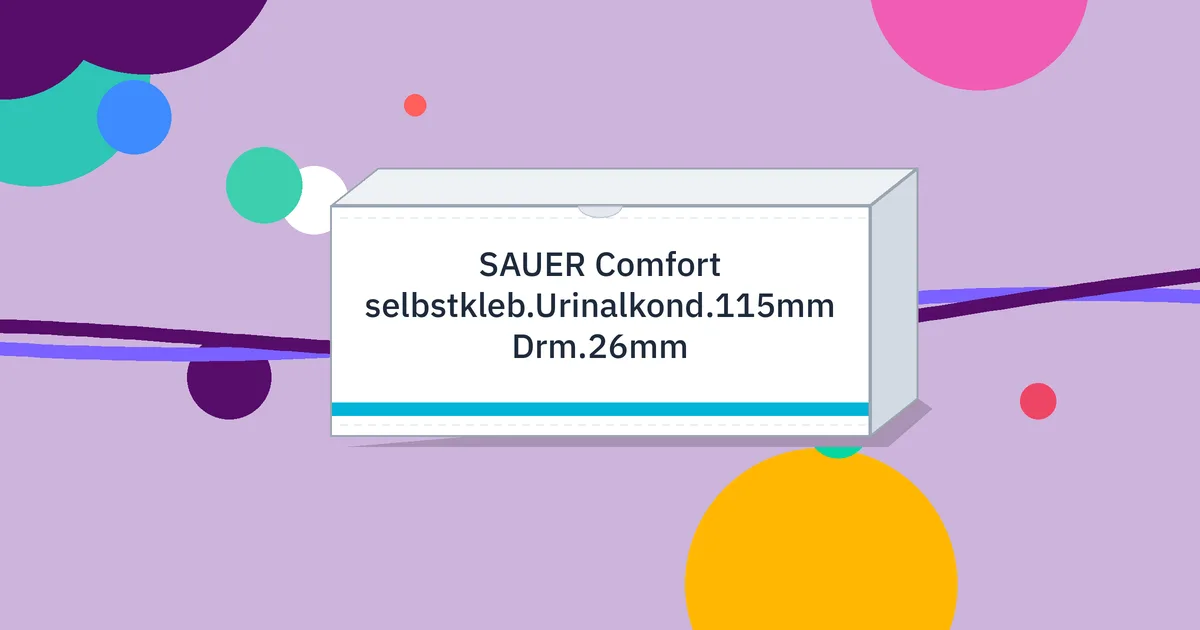 Symbolbild: Packung mit der Aufschrift SAUER Comfort selbstkleb.Urinalkond.115mm Drm.26mm (PZN 00464478) – Verfügbarkeit und Bezug in Apotheken in Frankfurt am Main