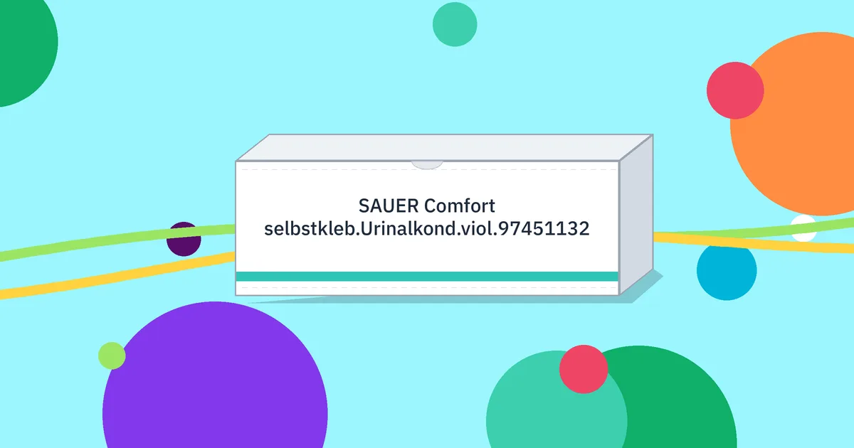 Symbolbild: Packung mit der Aufschrift SAUER Comfort selbstkleb.Urinalkond.viol.97451132 (PZN 11054683) – Verfügbarkeit und Bezug in Apotheken in Frankfurt am Main