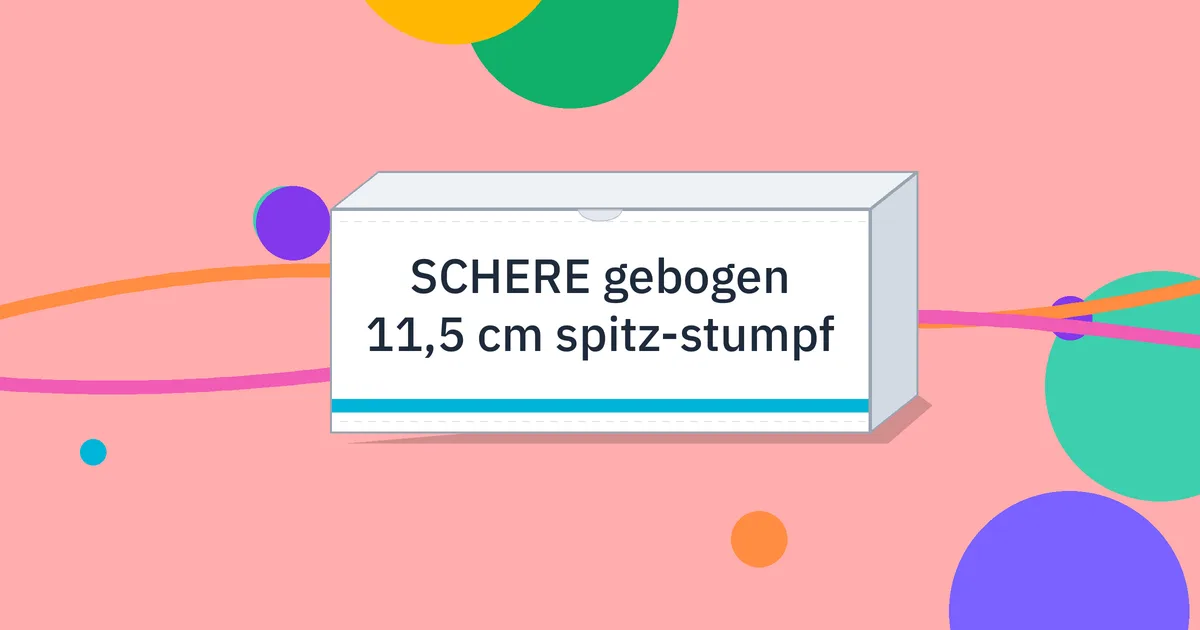 Symbolbild: Packung mit der Aufschrift SCHERE gebogen 11,5 cm spitz-stumpf (PZN 15869264) – Verfügbarkeit und Bezug in Apotheken in Frankfurt am Main