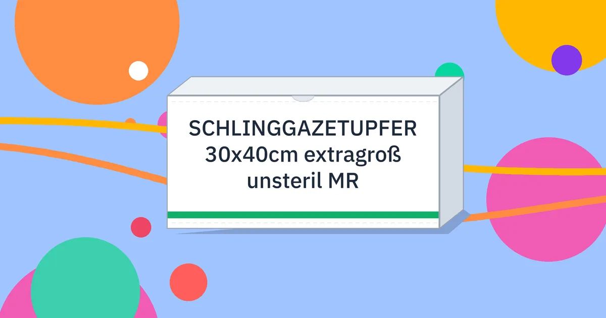 Symbolbild: Packung mit der Aufschrift SCHLINGGAZETUPFER 30x40cm extragroß unsteril MR (PZN 09946109) – Verfügbarkeit und Bezug in Apotheken in Frankfurt am Main