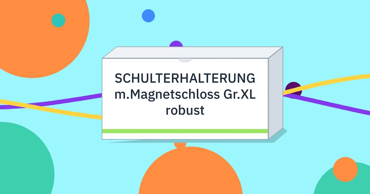 Symbolbild: Packung mit der Aufschrift SCHULTERHALTERUNG m.Magnetschloss Gr.XL robust (PZN 16014518) – Verfügbarkeit und Bezug in Apotheken in Frankfurt am Main