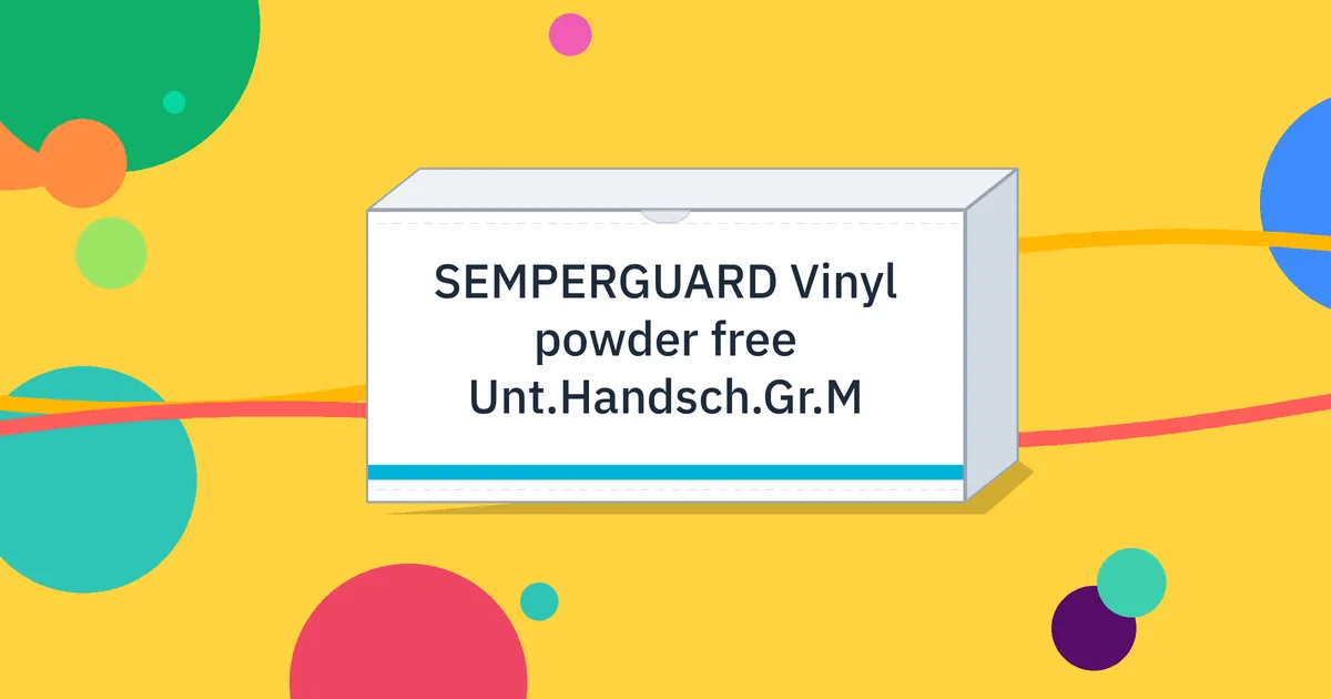 Symbolbild: Packung mit der Aufschrift SEMPERGUARD Vinyl powder free Unt.Handsch.Gr.M (PZN 12365540) – Verfügbarkeit und Bezug in Apotheken in Frankfurt am Main