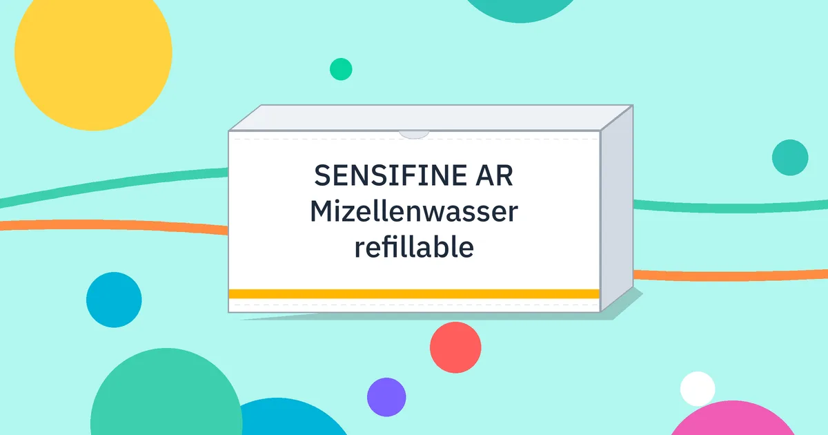 Symbolbild: Packung mit der Aufschrift SENSIFINE AR Mizellenwasser refillable (PZN 20787947) – Verfügbarkeit und Bezug in Apotheken in Frankfurt am Main